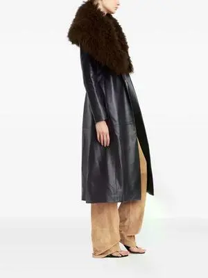 16Arlington Luisa Fur-collar Leather Coat