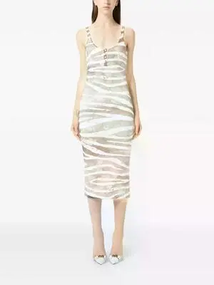 Blumarine Ribbed Zebra-print Midi Dress - Neutrals