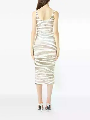 Blumarine Ribbed Zebra-print Midi Dress - Neutrals