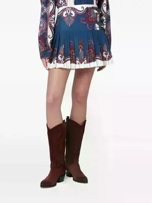 Farm Rio Scarf Print Buckle Mini Skirt - Blue