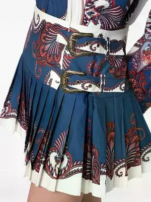 Farm Rio Scarf Print Buckle Mini Skirt - Blue