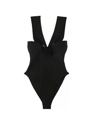 LA REVECHE Floral-appliqué Wide-strap Swimsuit - Black