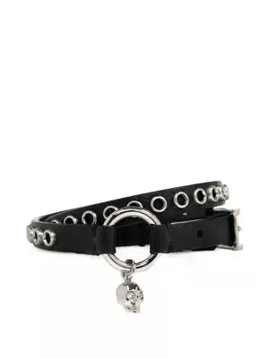 Alexander McQueen Skull-charm Leather Bracelet - Black