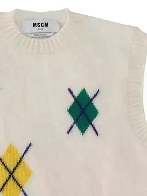 MSGM Argyle Knit Vest - White