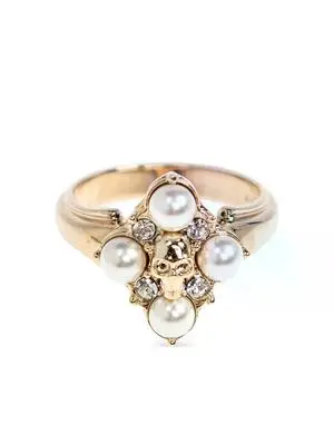 Alexander McQueen Skull Pearl Ring - Gold