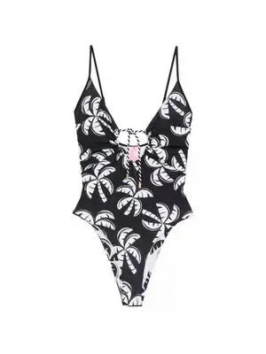 Farm Rio Palm Print Swimsuit - Black