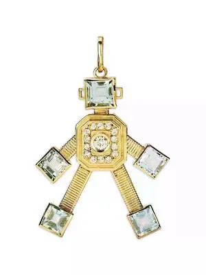 VAN ROBOT Mini Piccolo Robot Diamond And Aquamarine Pendant - Gold