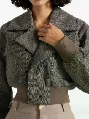 Manière De Voir Cosette Herringbone Bomber Jacket - Grey