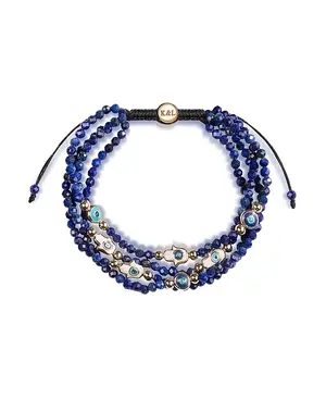 KARMA AND LUCK Lapis Enamel Evil Eye Hamsa Bracelet - Blue/gold