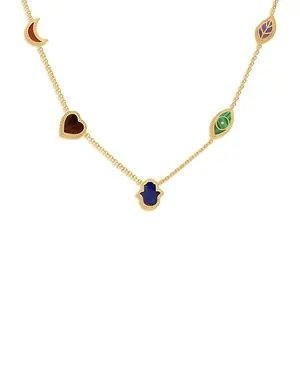 KARMA AND LUCK Multi Symbol Multi Stone Necklace - Multicolor/gold