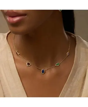 KARMA AND LUCK Multi Symbol Multi Stone Necklace - Multicolor/gold