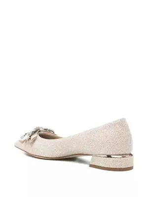 JIMMY CHOO Auria Flat Glitter Ballet Flats With Crystal Bow Detail - Neutrals