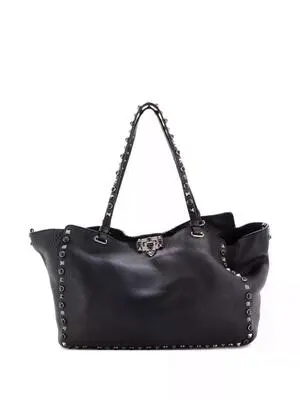 Valentino Garavani Rockstud Pebbled Leather Medium Tote Bag - Black