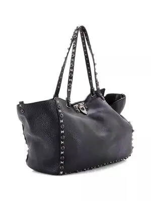 Valentino Garavani Rockstud Pebbled Leather Medium Tote Bag - Black