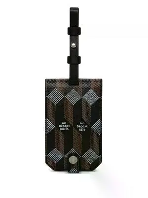 AU DEPART Geometric Print Leather Luggage Tag - Brown
