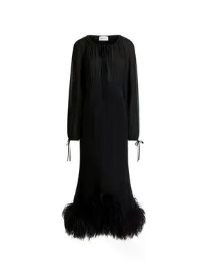 16Arlington Davis Feather-trim Midi Dress - Black