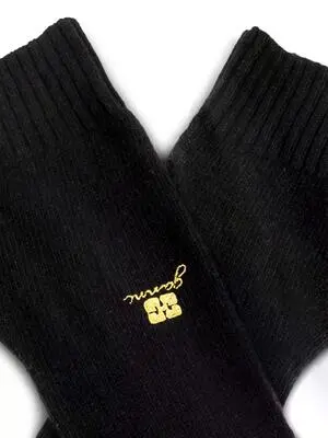 GANNI Fingerless Knitted Gloves - Black