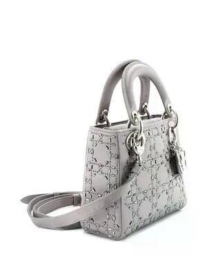 Dior Lady Mini Satchel Cannage Quilt Crystal Embellished - Grey