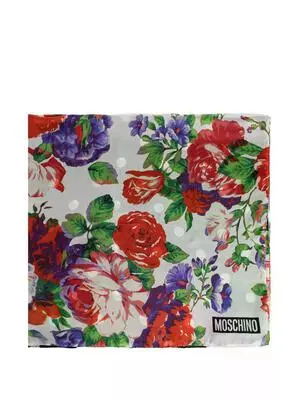 Moschino Floral-print Polka-dot Scarf - Grey