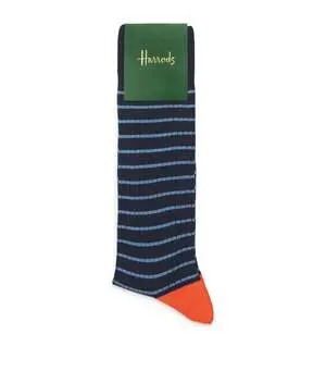 Harrods Stripe Ribbed Socks - Blue