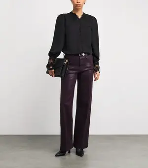 L'Agence Lace Trim Ava Blouse - Black