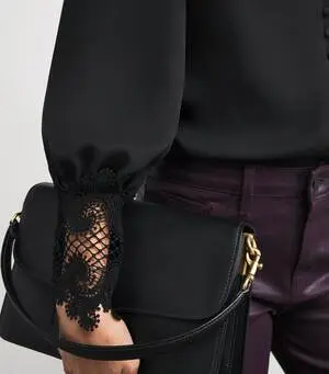 L'Agence Lace Trim Ava Blouse - Black