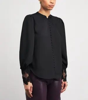 L'Agence Lace Trim Ava Blouse - Black