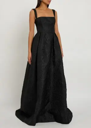Rebecca Vallance Esther Floral-jacquard Cloqué Gown - Black