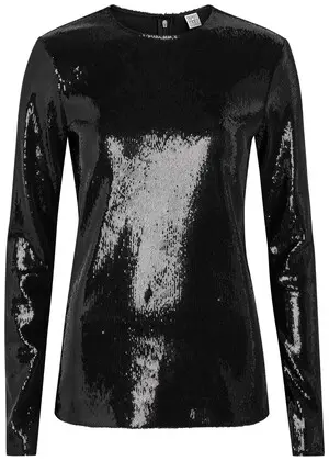 TOTEME Sequin Round-neck Top - Black