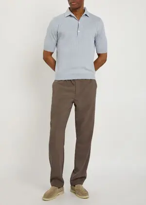 LARDINI Ribbed Linen-blend Polo Shirt