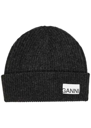 GANNI Ribbed Wool-blend Beanie - Grey