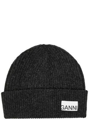 GANNI Ribbed Wool-blend Beanie - Grey