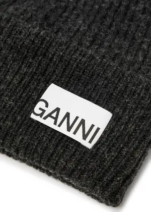 GANNI Ribbed Wool-blend Beanie - Grey