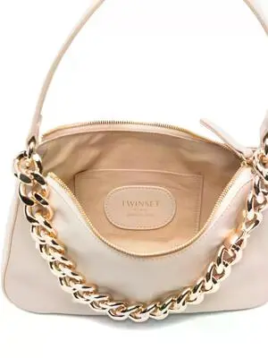 TWINSET Liliane Leather Shoulder Bag With Chain Detail - Neutrals