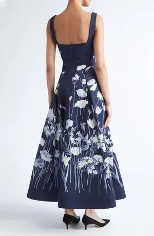 Lela Rose Floral Faille Fit & Flare Dress