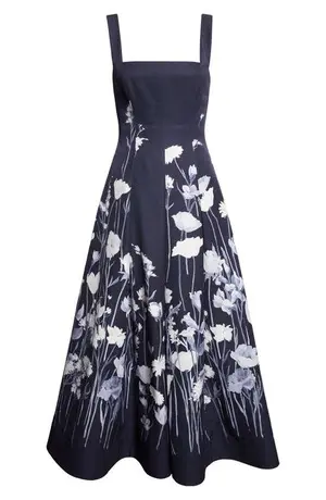 Lela Rose Floral Faille Fit & Flare Dress
