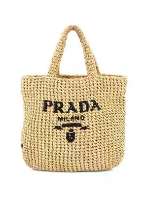 Prada Logo Raffia Medium Tote Bag