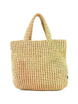 Prada Logo Raffia Medium Tote Bag