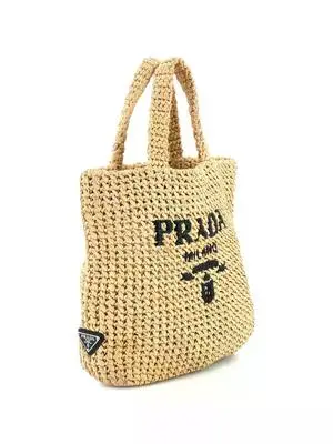 Prada Logo Raffia Medium Tote Bag