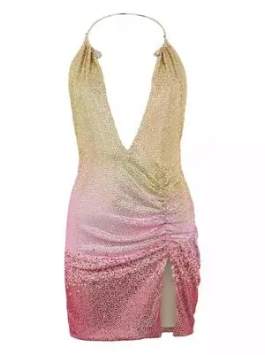 Philipp Plein Embellished Mini Dress With Open Back And Plunge Neckline - Pink