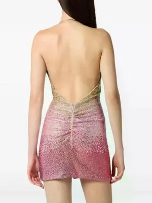 Philipp Plein Embellished Mini Dress With Open Back And Plunge Neckline - Pink