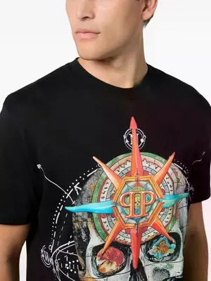 Philipp Plein Wind Rose Skull Graphic T-shirt - Black