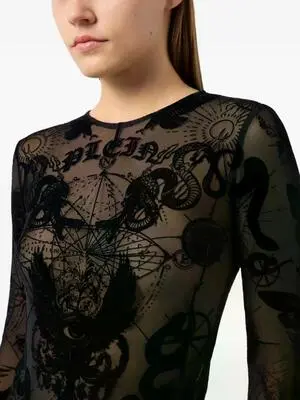 Philipp Plein Long-sleeve Bodysuit With Flocked Butterfly Tattoo