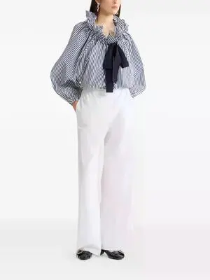 PATOU Striped Ruffled-neck Bow-tie Blouse - Blue