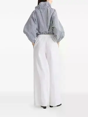 PATOU Striped Ruffled-neck Bow-tie Blouse - Blue