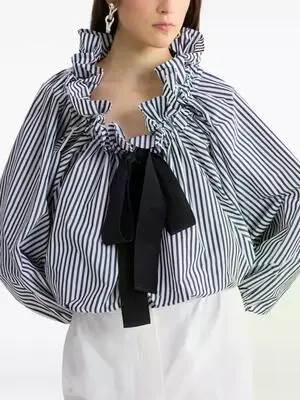 PATOU Striped Ruffled-neck Bow-tie Blouse - Blue