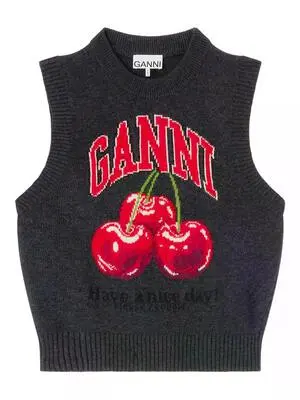 GANNI Cherry-detail Vest - Grey