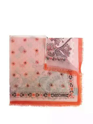 Moschino Paisley-print Frayed Cashmere Scarf - Pink