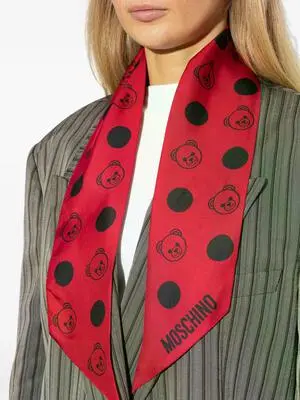 Moschino Polka-dot Teddy Silk Scarf - Red