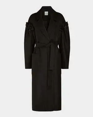 AKYN STUDIO Zaria Embellished Wool Maxi Coat - Black
